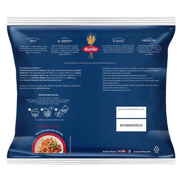 Pasta Penne Rigatte GRANEL Barilla 3 de 4 kg (Pluma)